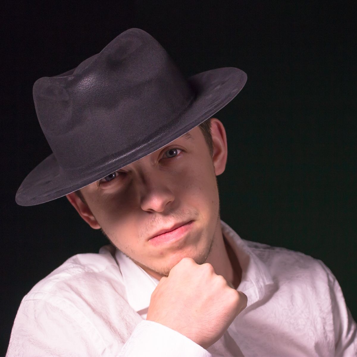 Black Velour Gangster Fedora Hat