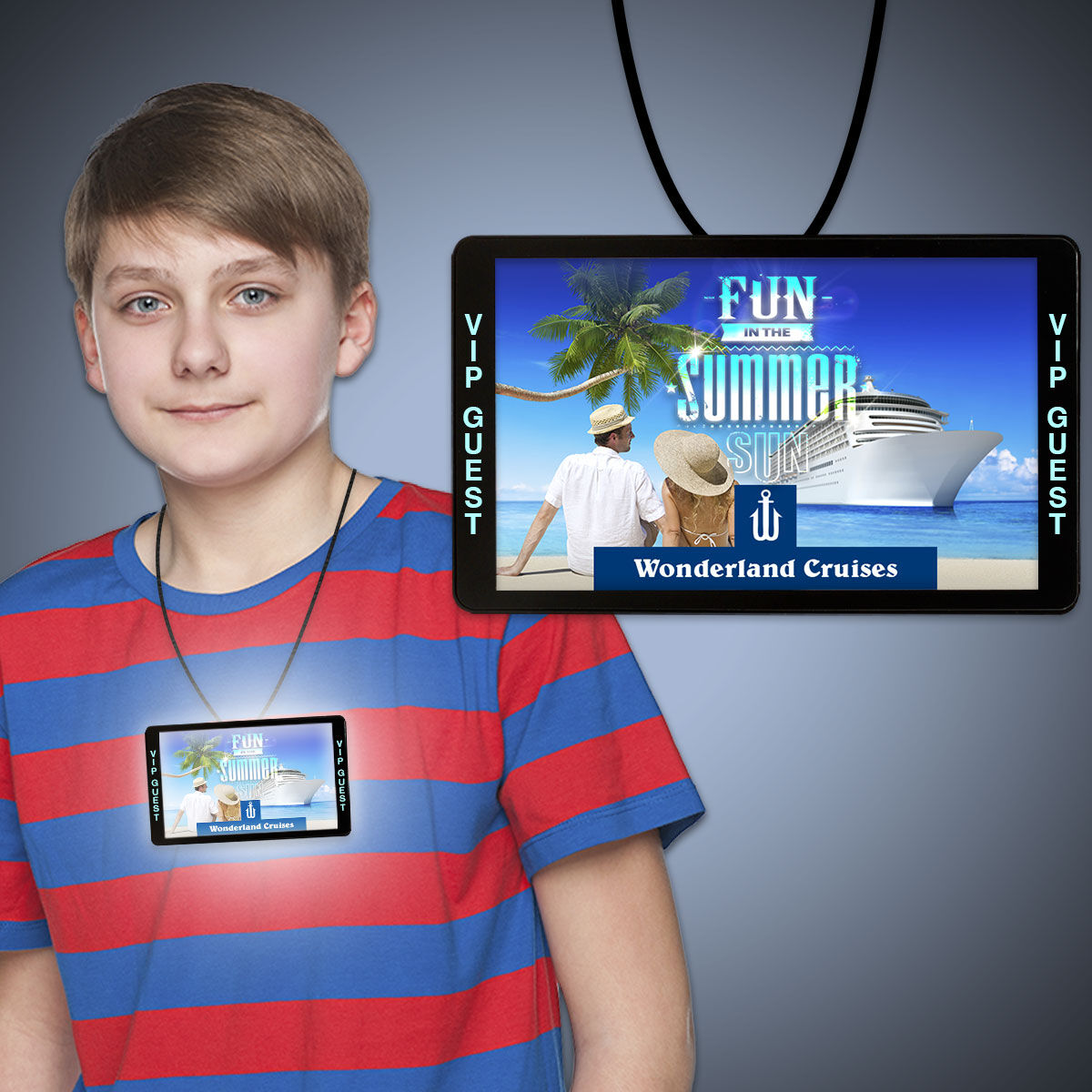 Rectangle Backlit LED Badge Necklace